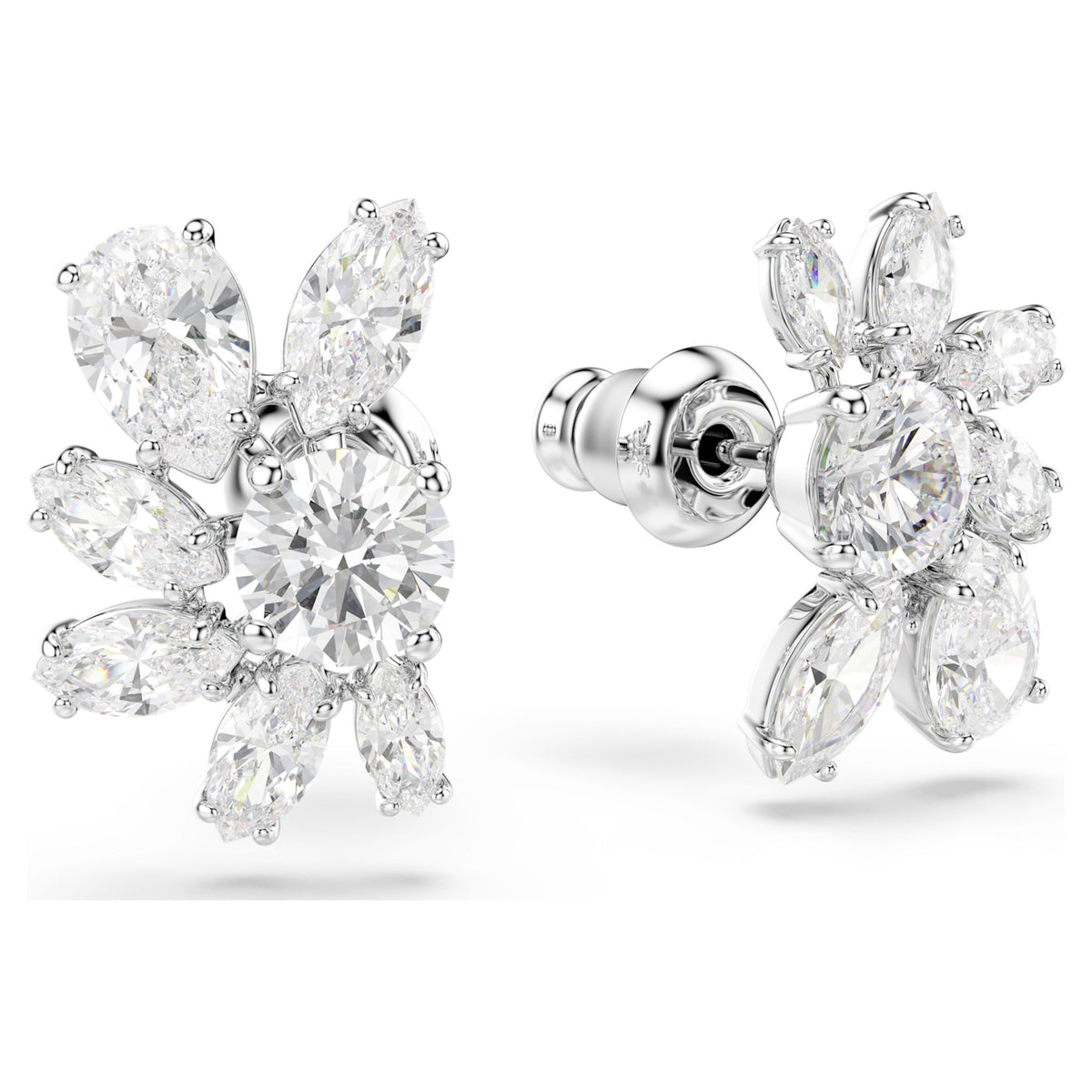 Mesmera stud earrings Mixed cuts, Flower, White, Rhodium plated | Shukha Online Store