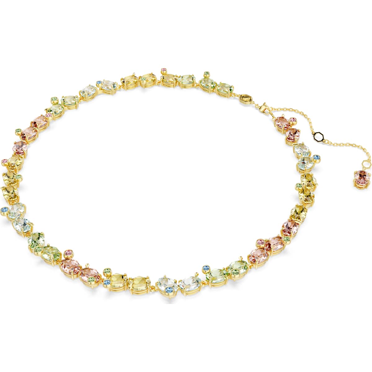 Gema Tennis necklace, Mixed cuts, Multicolored, Gold-tone plated ...