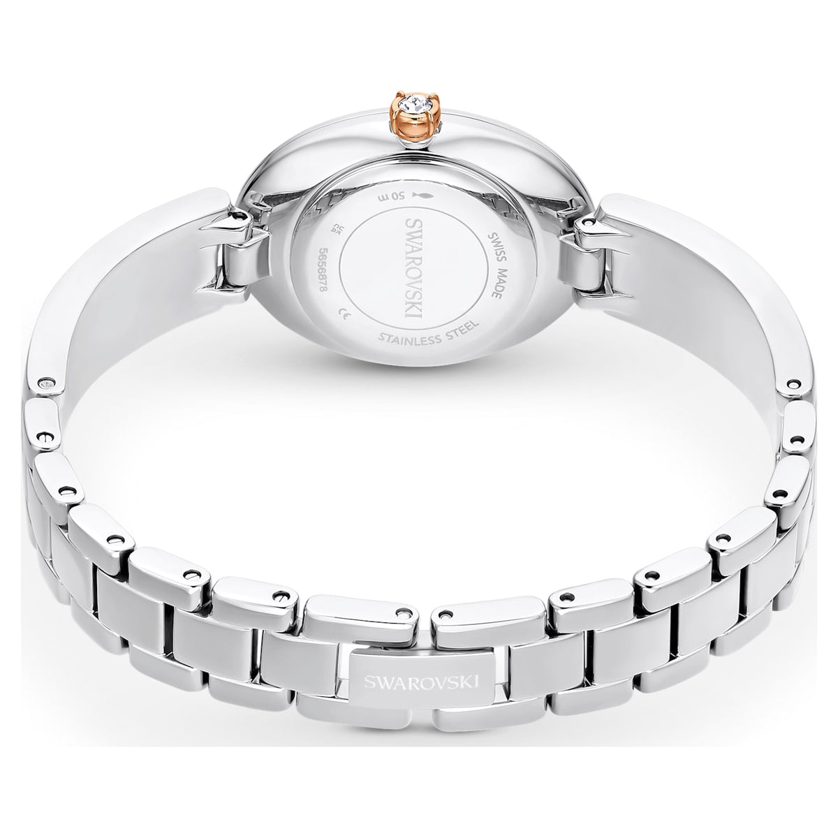 Crystal Rock Oval watch Swiss Made, Metal bracelet, White, Stainless ...