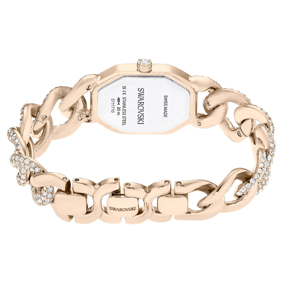 Dextera Chain watch Swiss Made, Crystal bracelet, White, Champagne gold ...