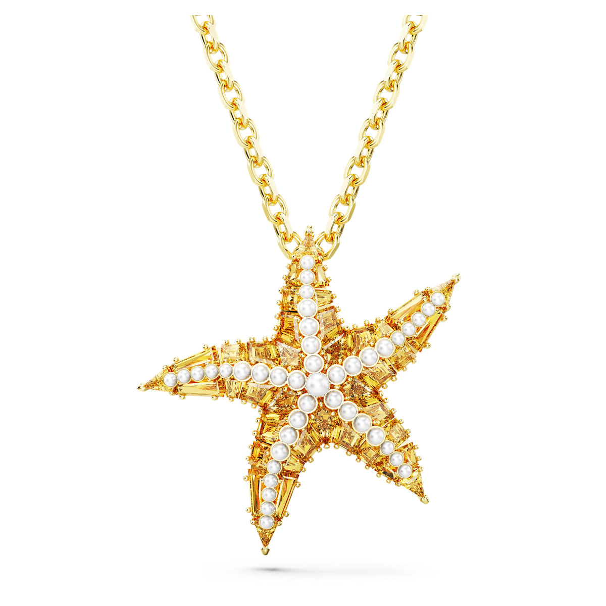 Idyllia pendant Crystal pearls, Starfish, Gold tone, Gold-tone plated ...