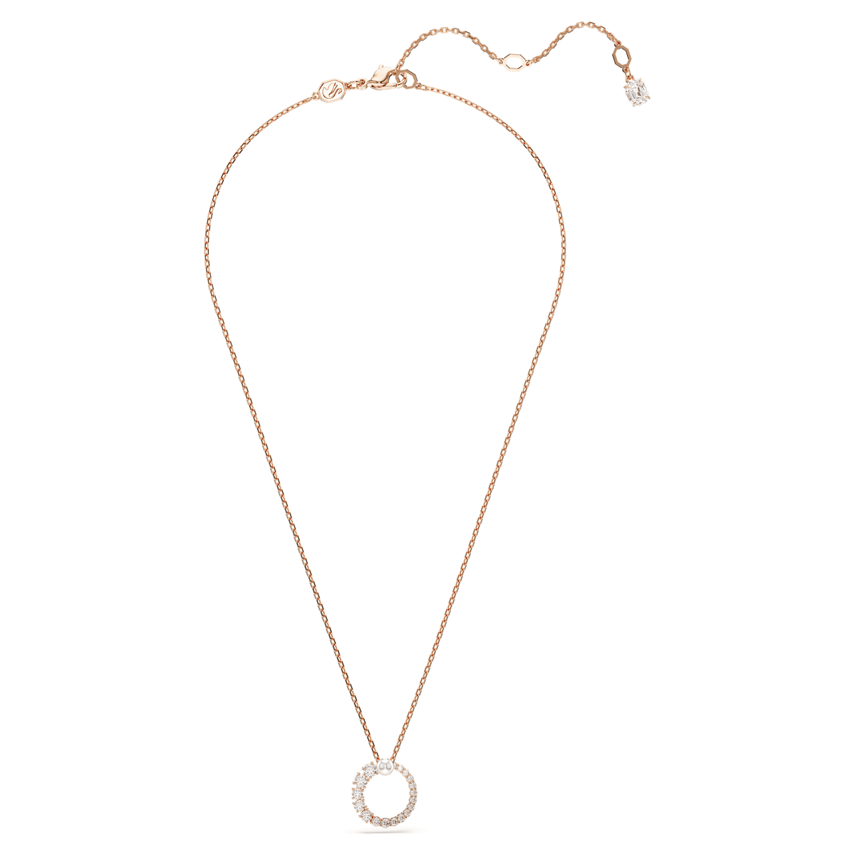 Matrix pendant Crystal pearl, Round cut, White, Rose gold-tone plated ...