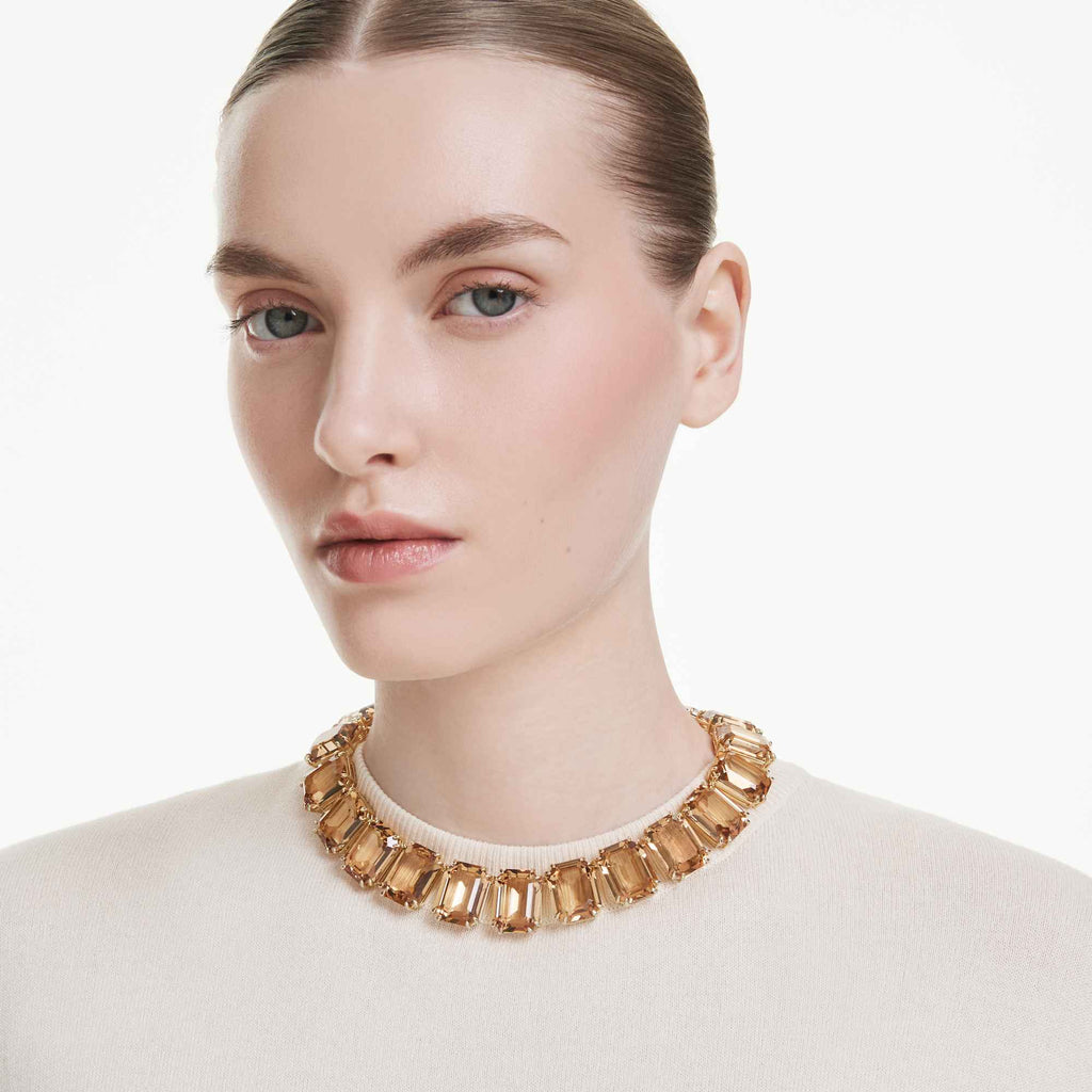 Millenia necklace Oversized crystals, Octagon cut, Caramel, Gold-tone plated | Shukha Online Store