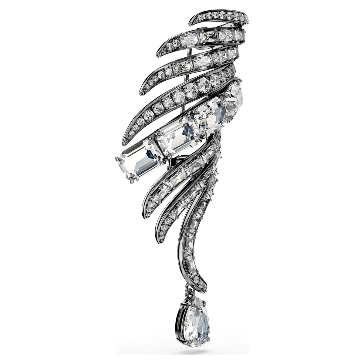 The Vienna Collection brooch Feather, White, Ruthenium plated
